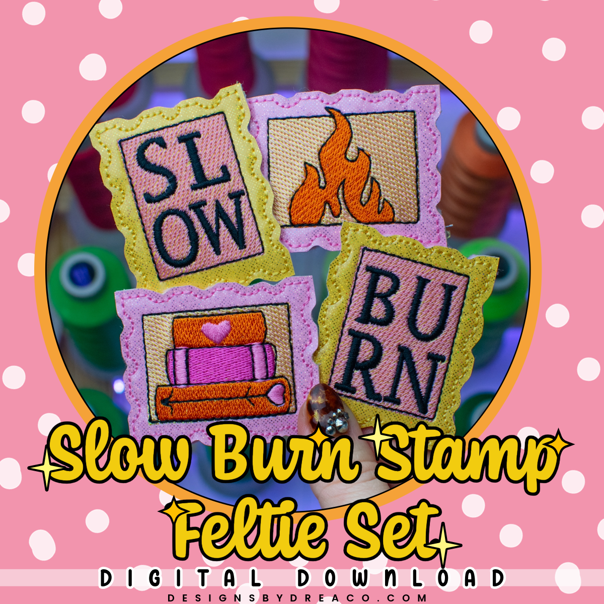 Slow Burn Stamp Feltie Embroidery Design Set – Designs by Drea